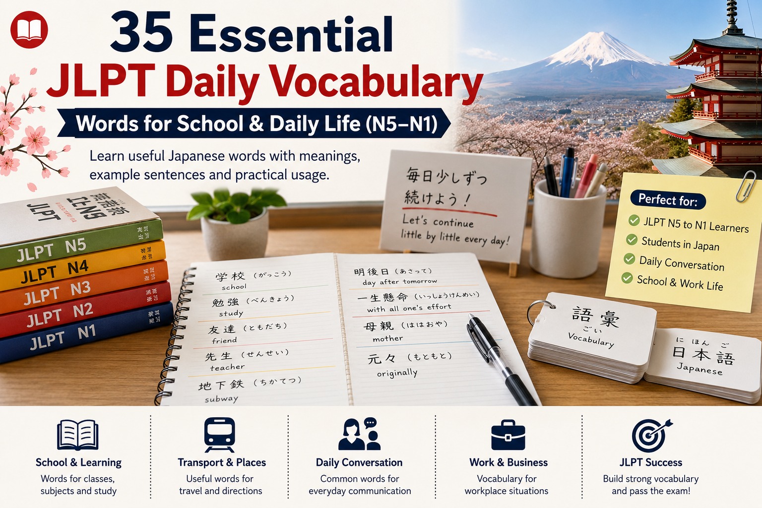 JLPT Daily Vocabulary for Beginners to Advanced Learners